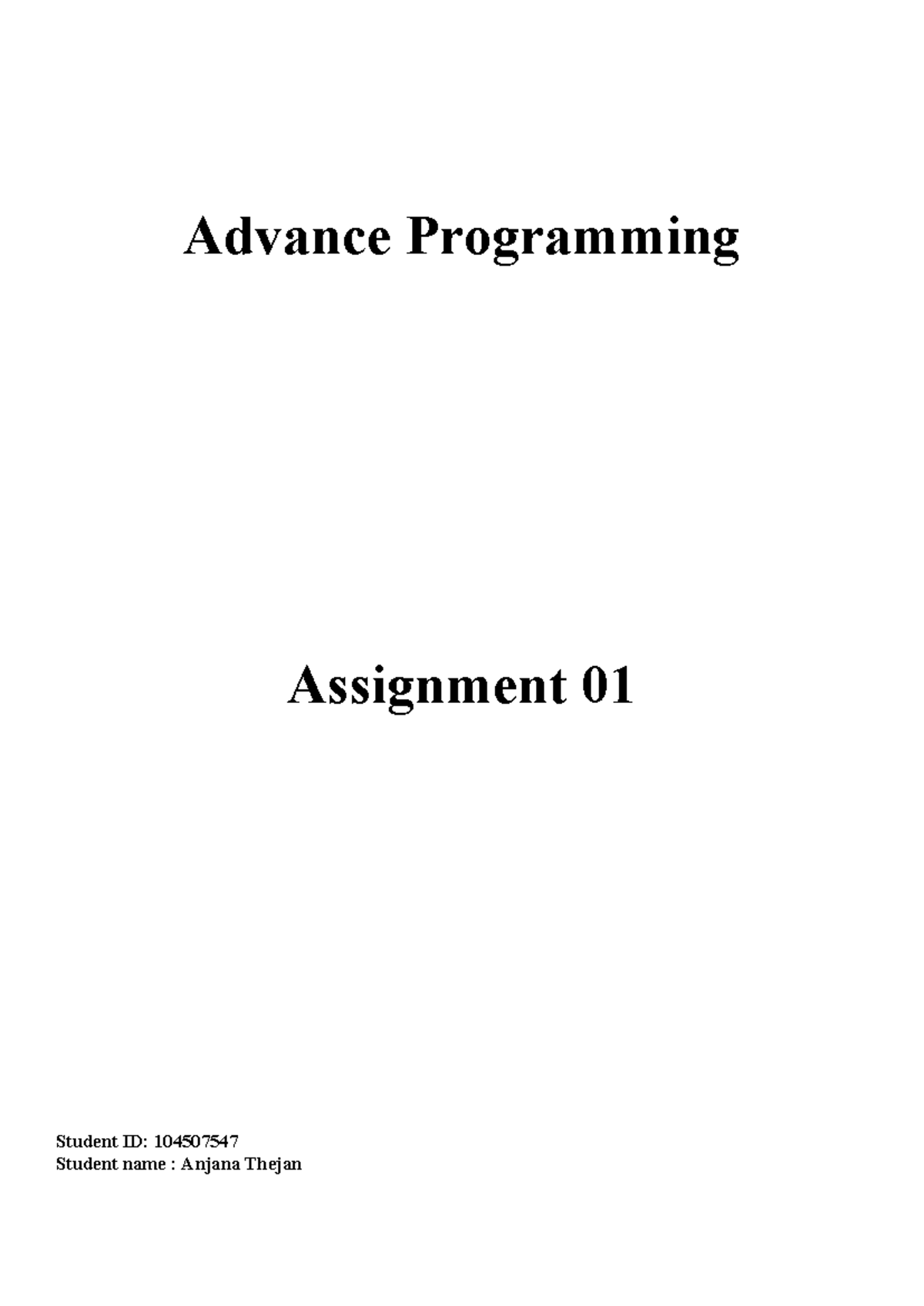 Advance Programming Assignment 01: Java Booking System Prototype (ID: 104507547) - Studocu