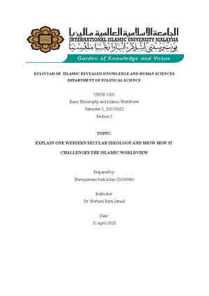 UNGS - CASE Study - BASIC PHILOSOPHY AND ISLAMIC WORLDVIEW UNGS 1301 SEMESTER 2, 2020/ CASE ...