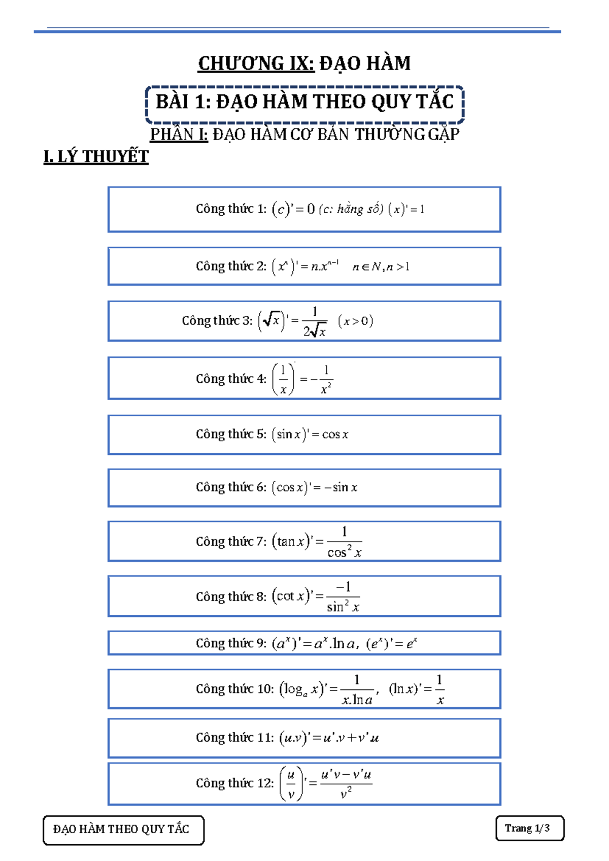 ĐẠO HÀM THEO QUY TẮC - math - CHƯƠNG IX: ĐẠO HÀM BÀI 1: ĐẠO HÀM THEO ...