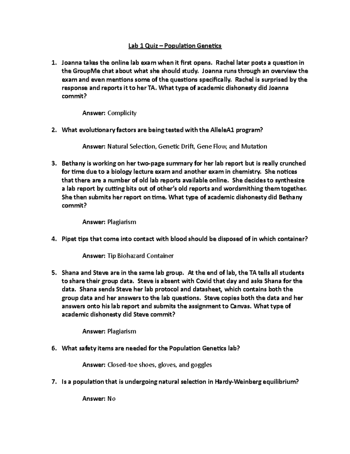 Lab 1 Quiz - Population Genetics - Lab 1 Quiz – Population Genetics ...