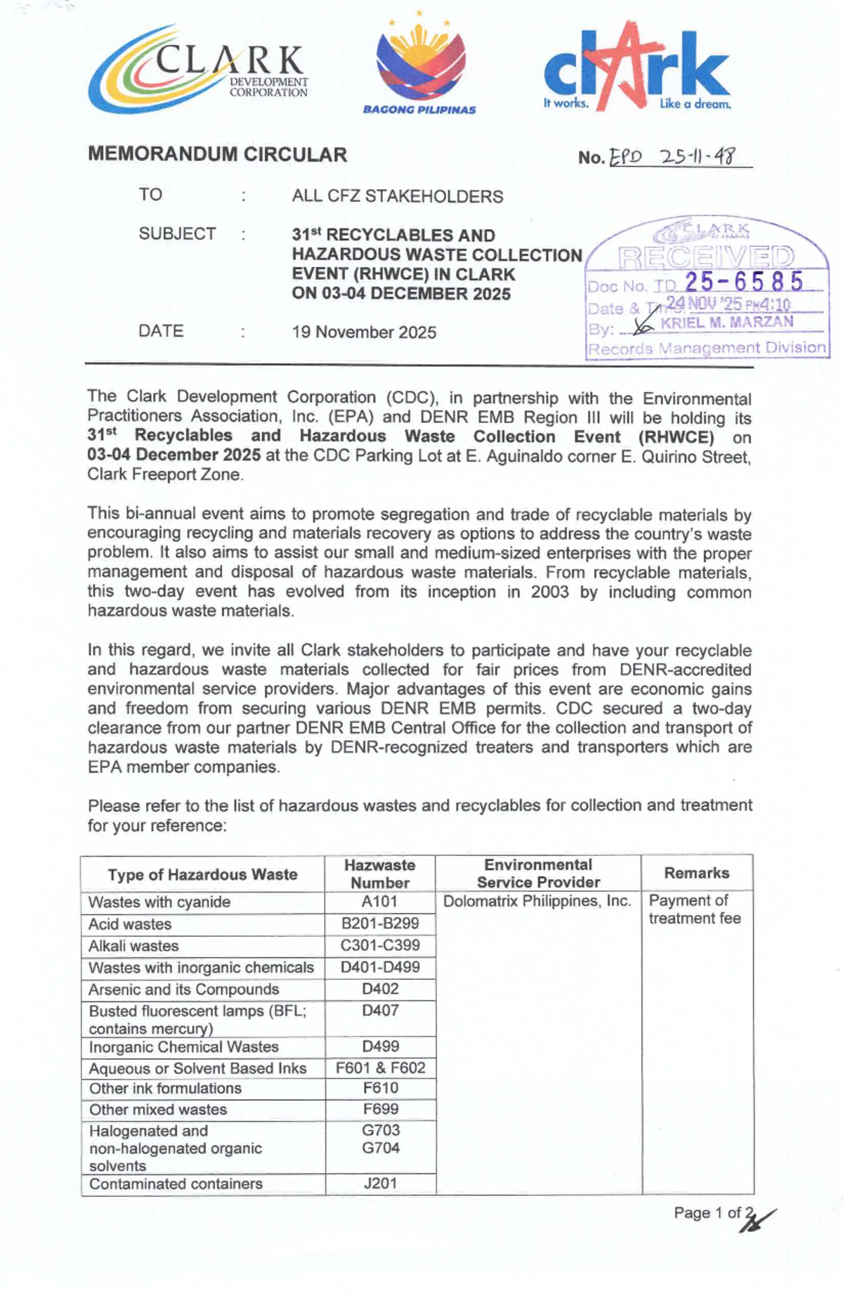 31st MC Rhwce - CDC Memo on HW Recycling Guidelines M506 - Studocu
