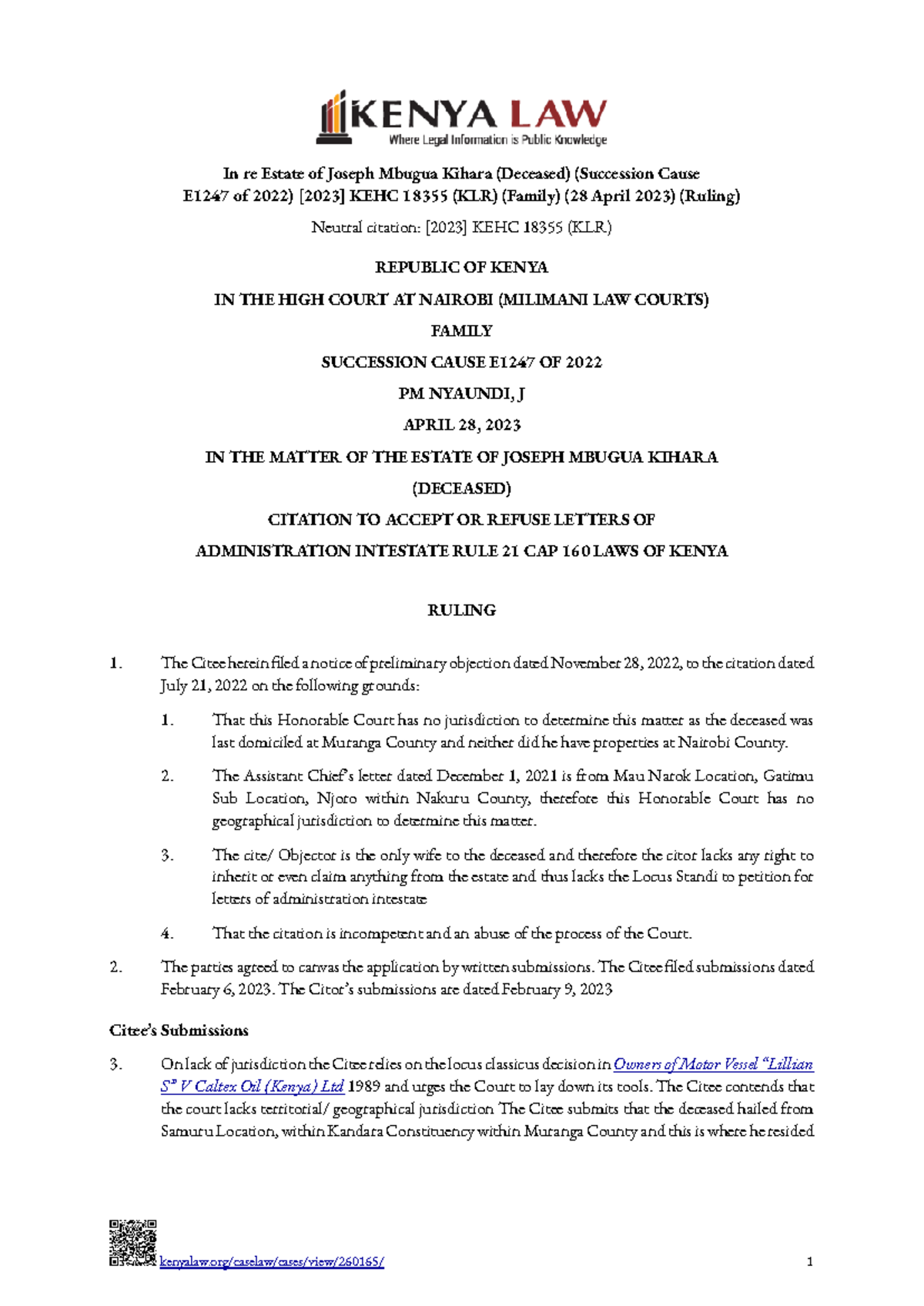Case Study on Acceptance or Refusal of Letters of Administration (E1247 ...