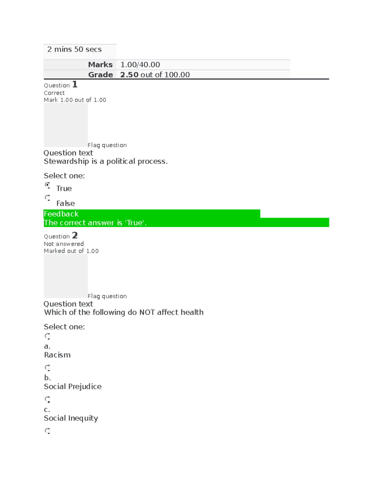 HS 4810 Final Exam Review Quiz - 2 mins 50 secs Marks 1/40. Grade 2 out ...
