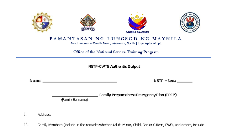 NSTP Family Preparedness Emergency Plan (FPEP) Guide - Studocu