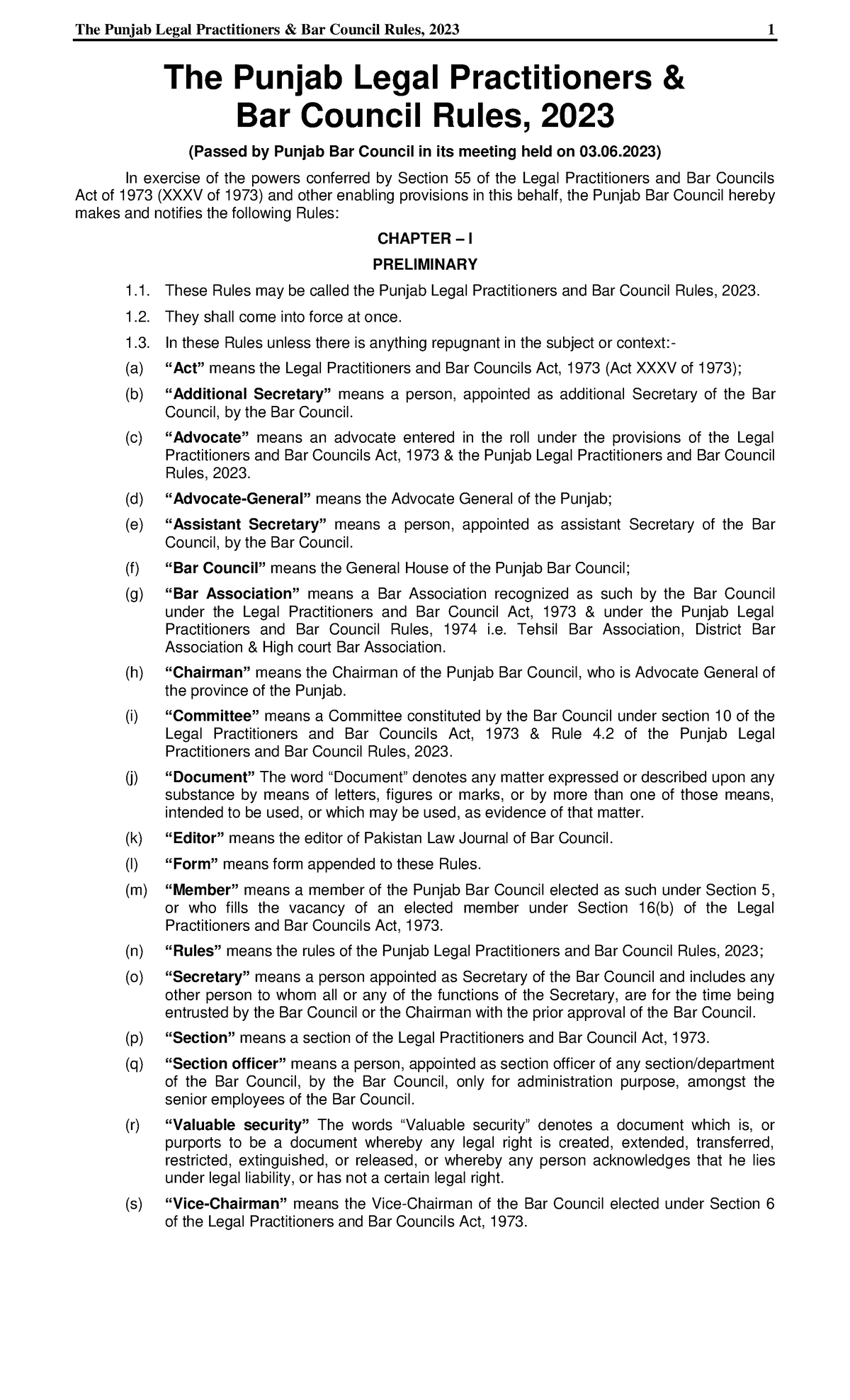 Punjab Legal Practitioners and Bar Council Rules: 2023 Overview - Studocu
