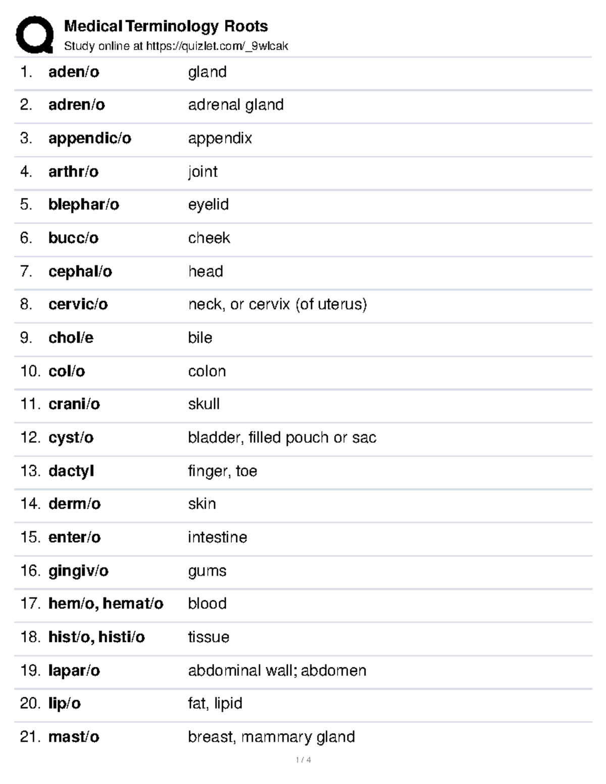 Medical Terminology Roots: Essential Vocabulary for Healthcare - Studocu