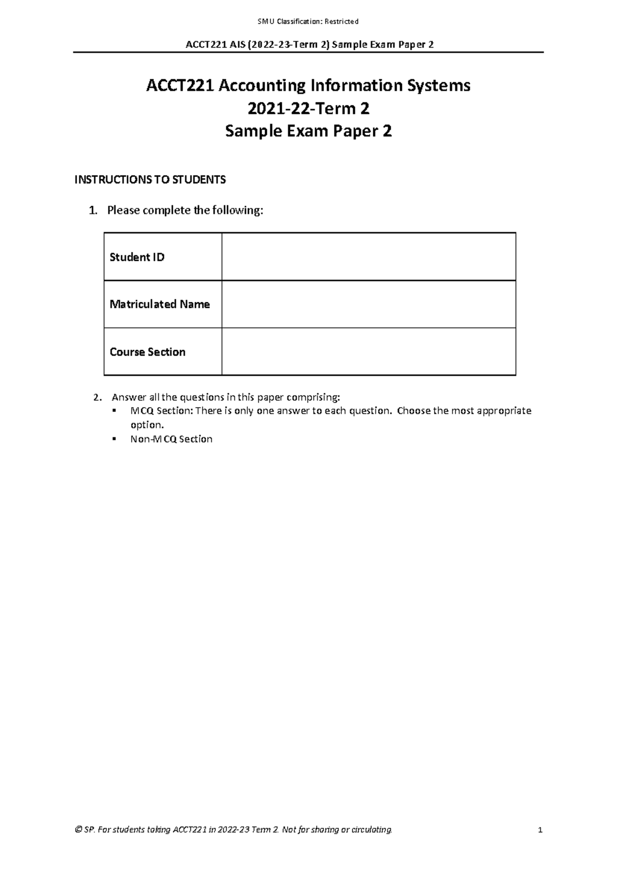ACCT221 AIS - Sample Exam Paper 2 (April 2023) Review & Analysis - Studocu