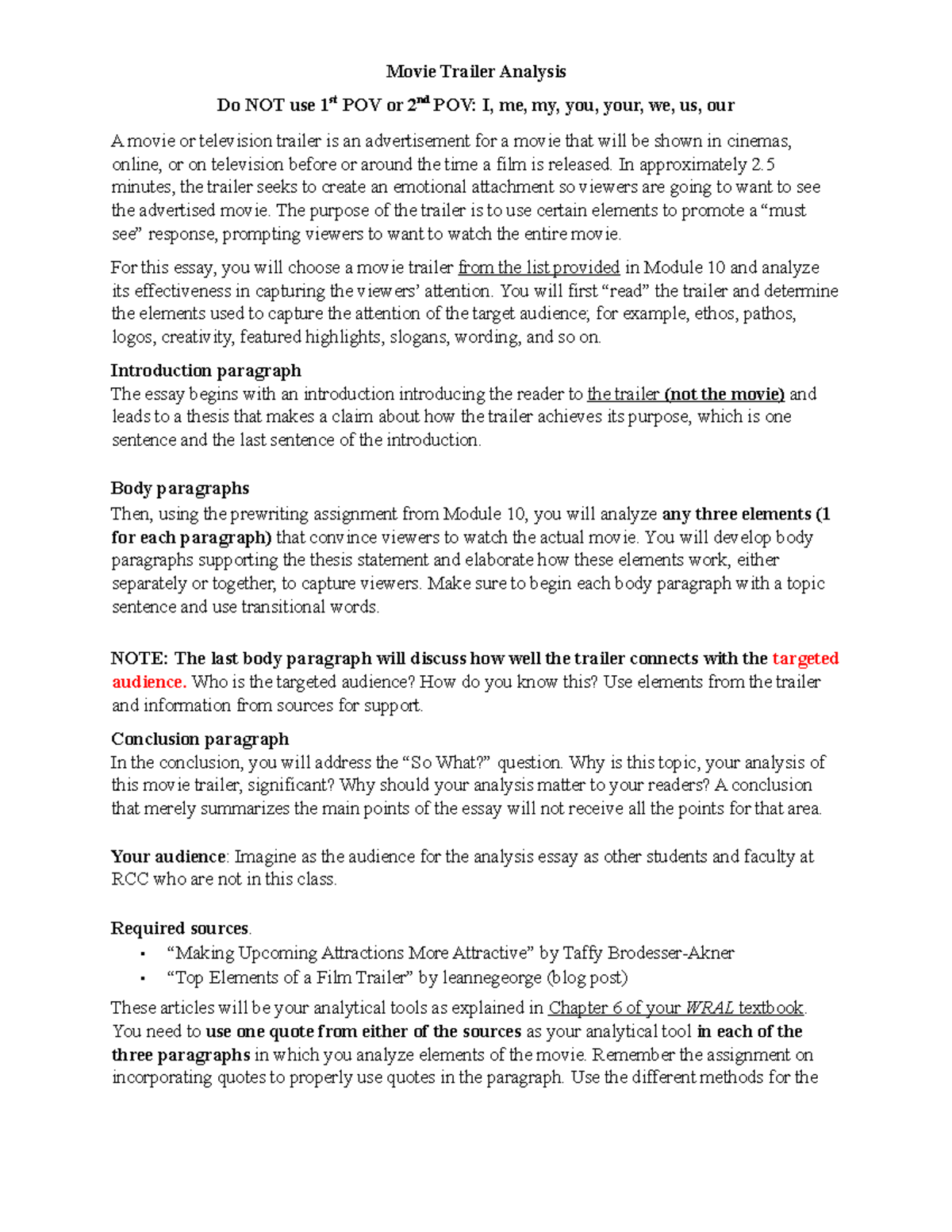 Movie Trailer Analysis Assignment - Movie Trailer Analysis Do NOT use ...