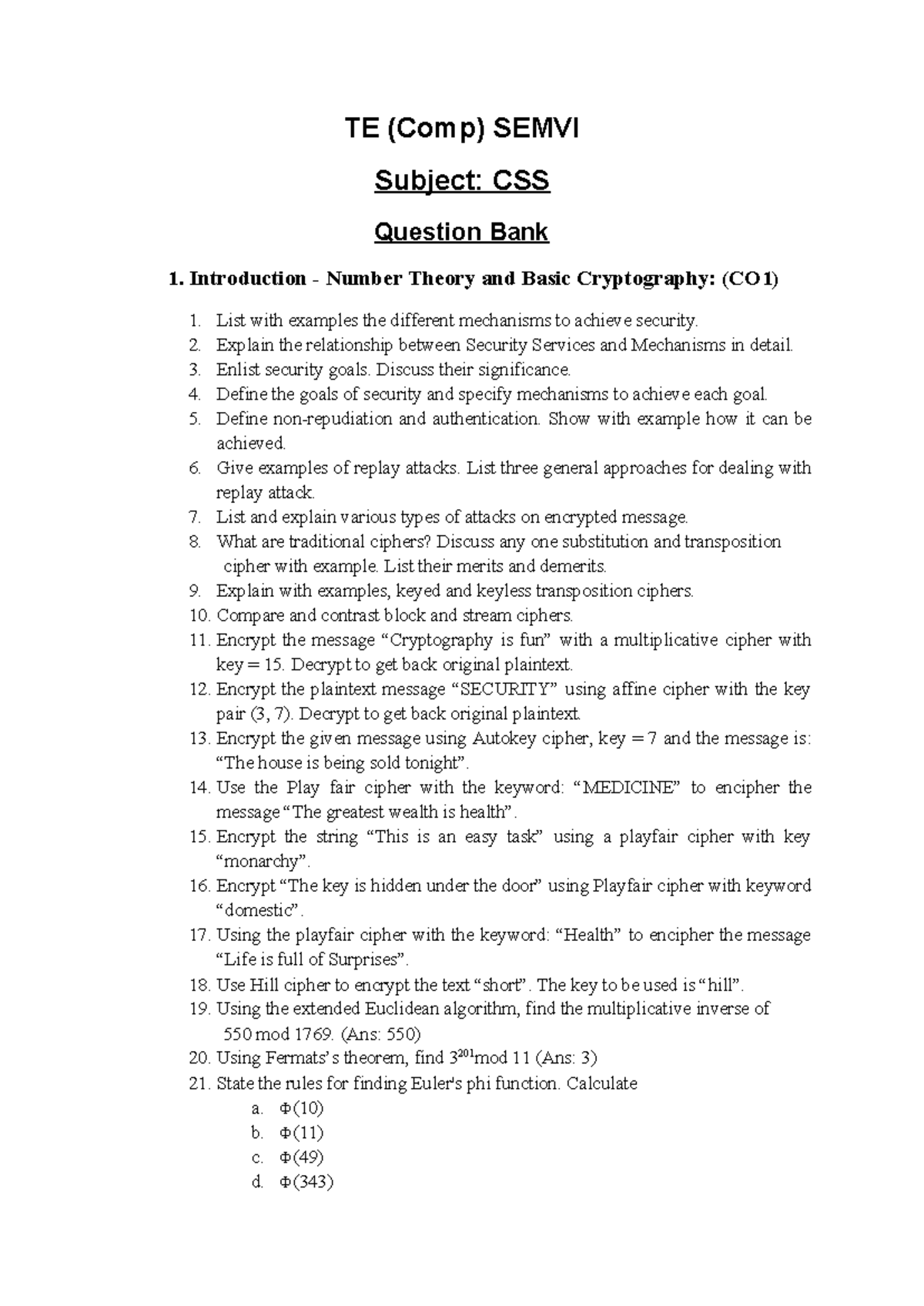 3667Question Bank on Entire Syllabus - TE (Comp) SEMVI Subject: CSS Question Bank 1 ...