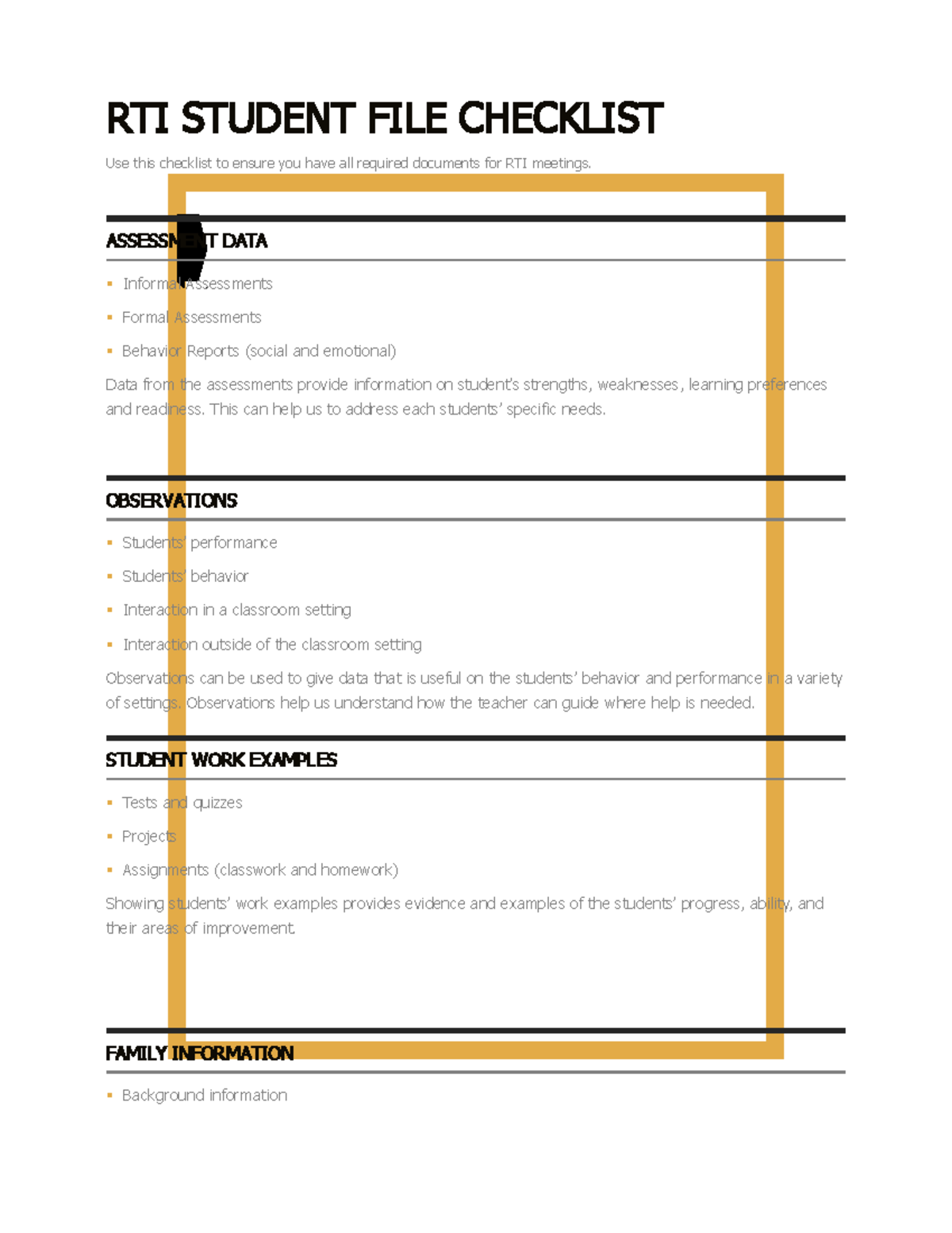 RTI Student File Checklist for Team Preparations and Meetings - Studocu