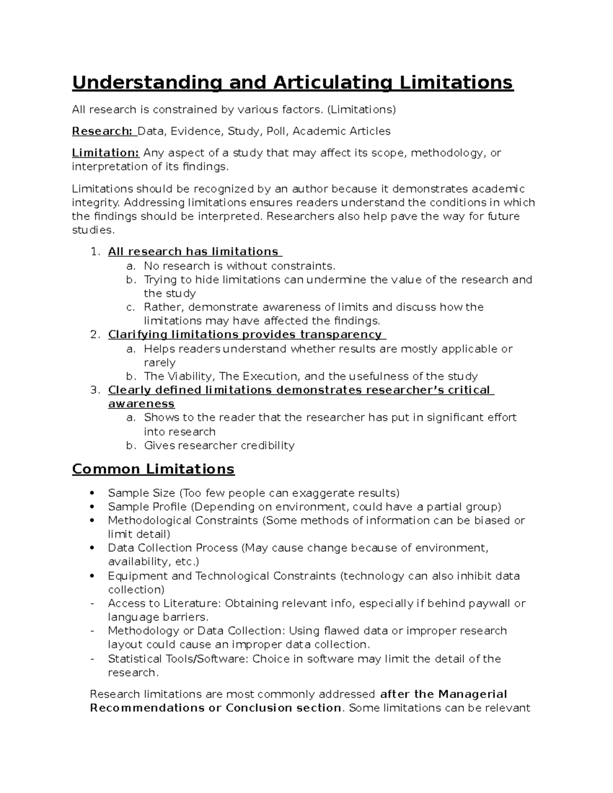 Understanding Research Limitations: Key Factors and Implications - Studocu
