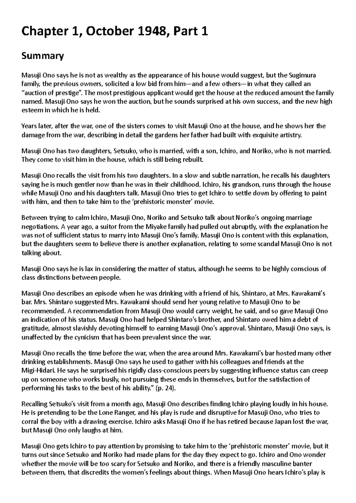 Artist of the Floating World chapter summaries - Chapter 1, October ...