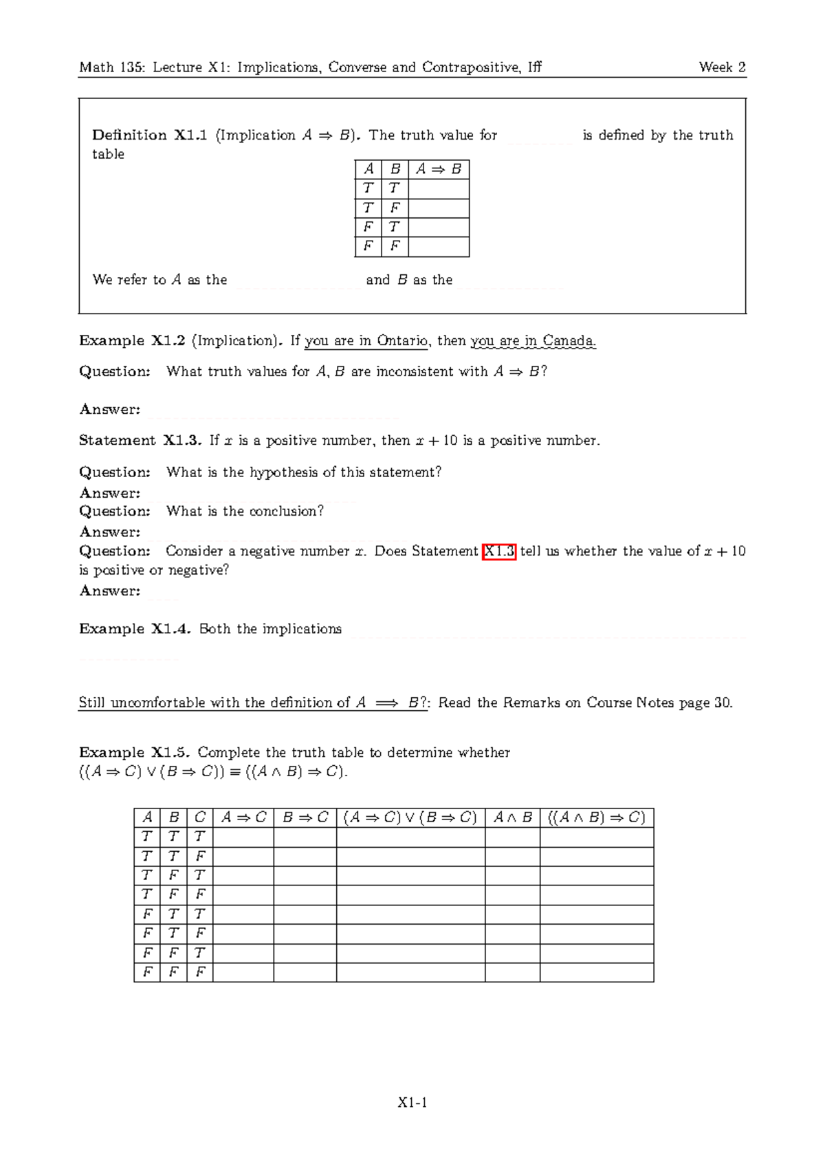 Math 135: Lecture X1-X3 Workbook on Implications and Sets - Studocu