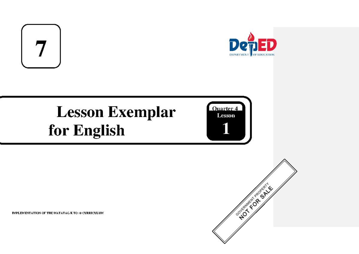 Q4 LE English 7 Lesson Exemplar: Implementing MATATAG Curriculum - Studocu