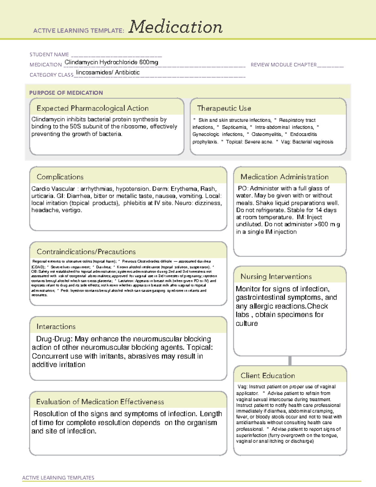 Clindamycin ALT - ATI Pharmacology Study Guide - Studocu