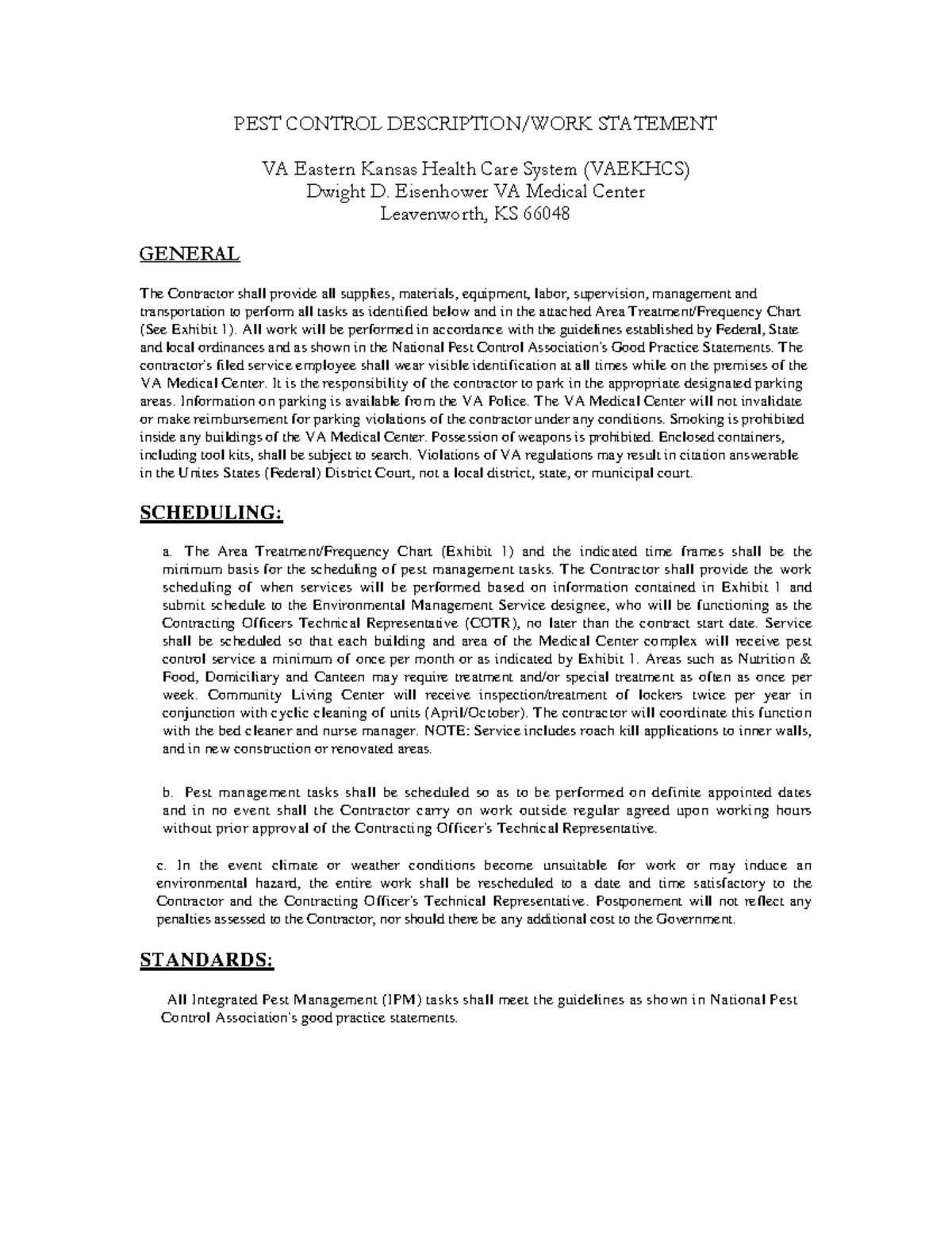 VA255-14-Q-0974-A00001002 - PEST CONTROL DESCRIPTION/WORK STATEMENT VA ...