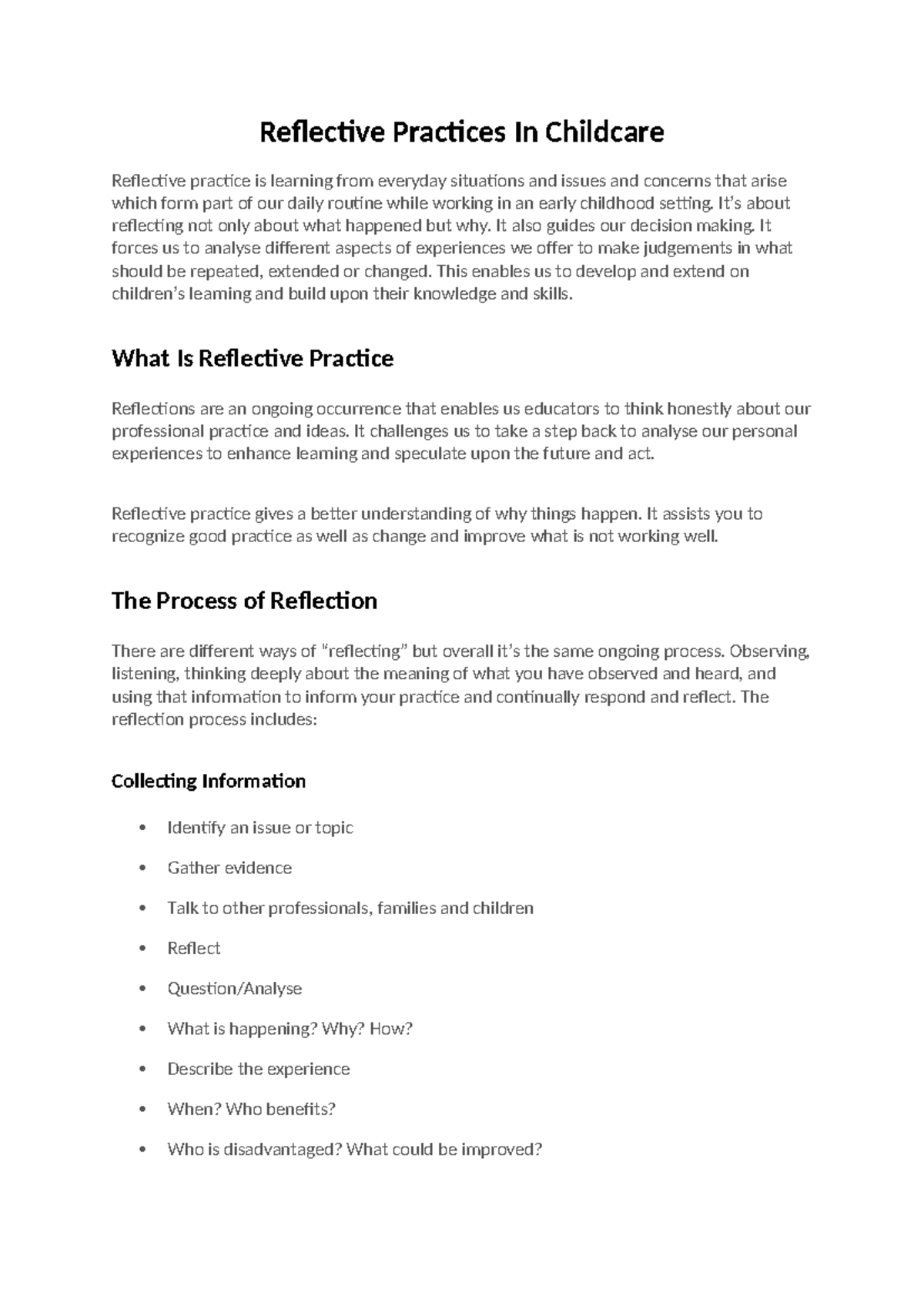 Reflective Practices In Childcare - Reflective Practices In Childcare ...