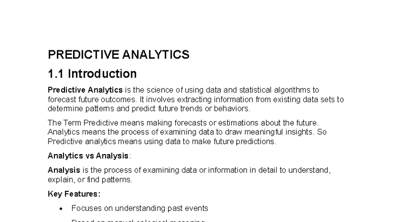 PA Unit 1: Introduction to Predictive Analytics and Its Applications ...