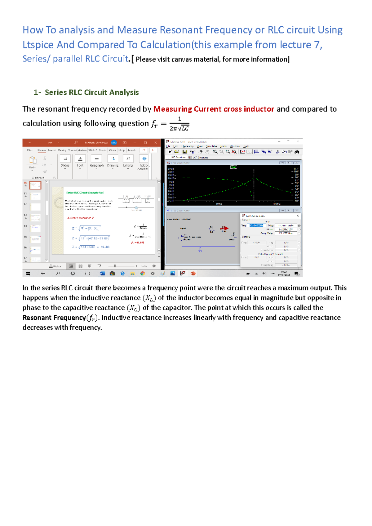 Resonant Frequency Analysis of RLC Circuits Using LTspice - Studocu