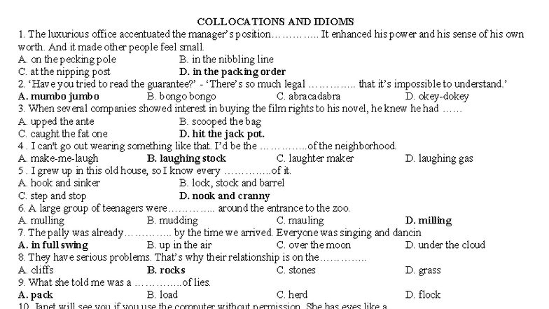 Collocations and Idioms Study Guide 12474 - Studocu