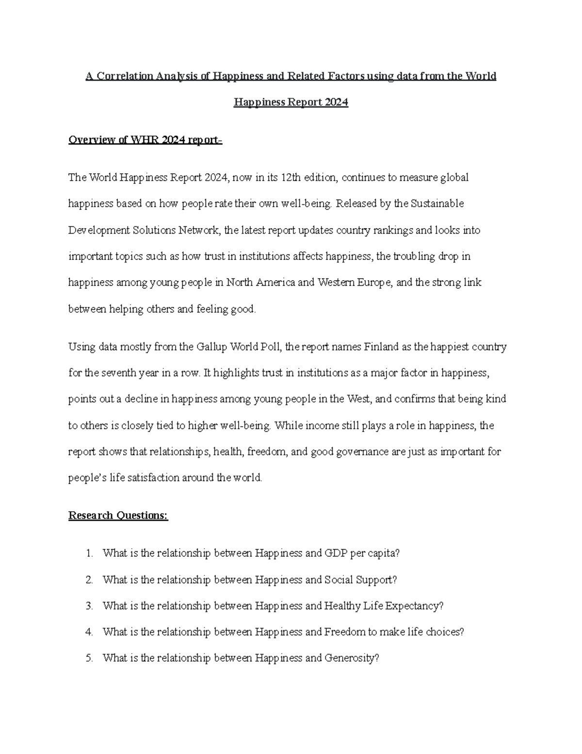BSP 2024 Correlation Analysis: Happiness & Influencing Factors - Studocu