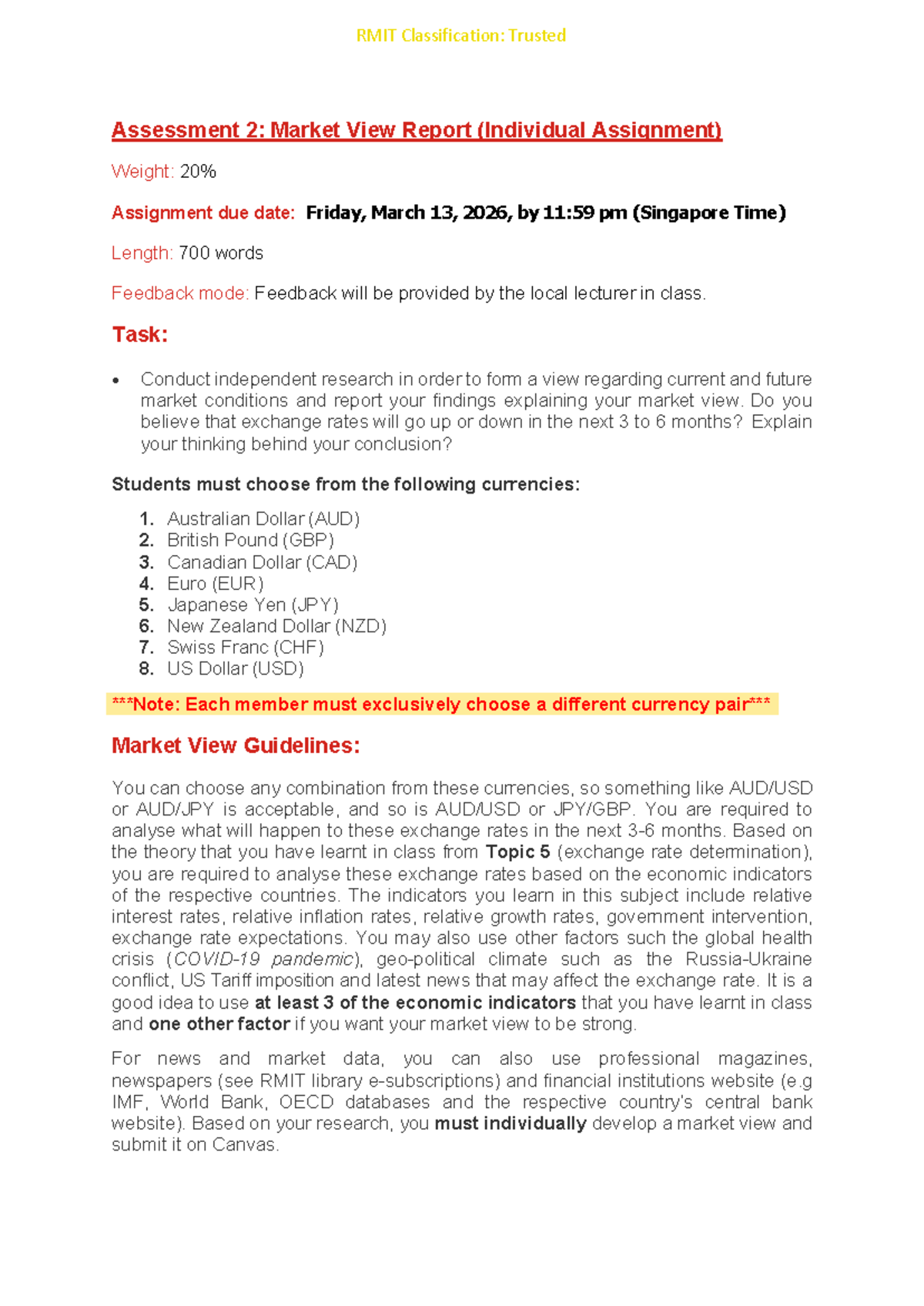 Market View Report: BAFI1005SIM Assessment 2 Guidelines S1 2026 - Studocu