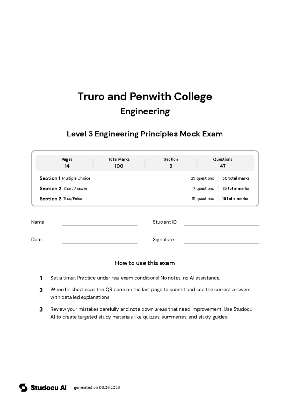 Level 3 Engineering Principles Mock Exam - Studocu
