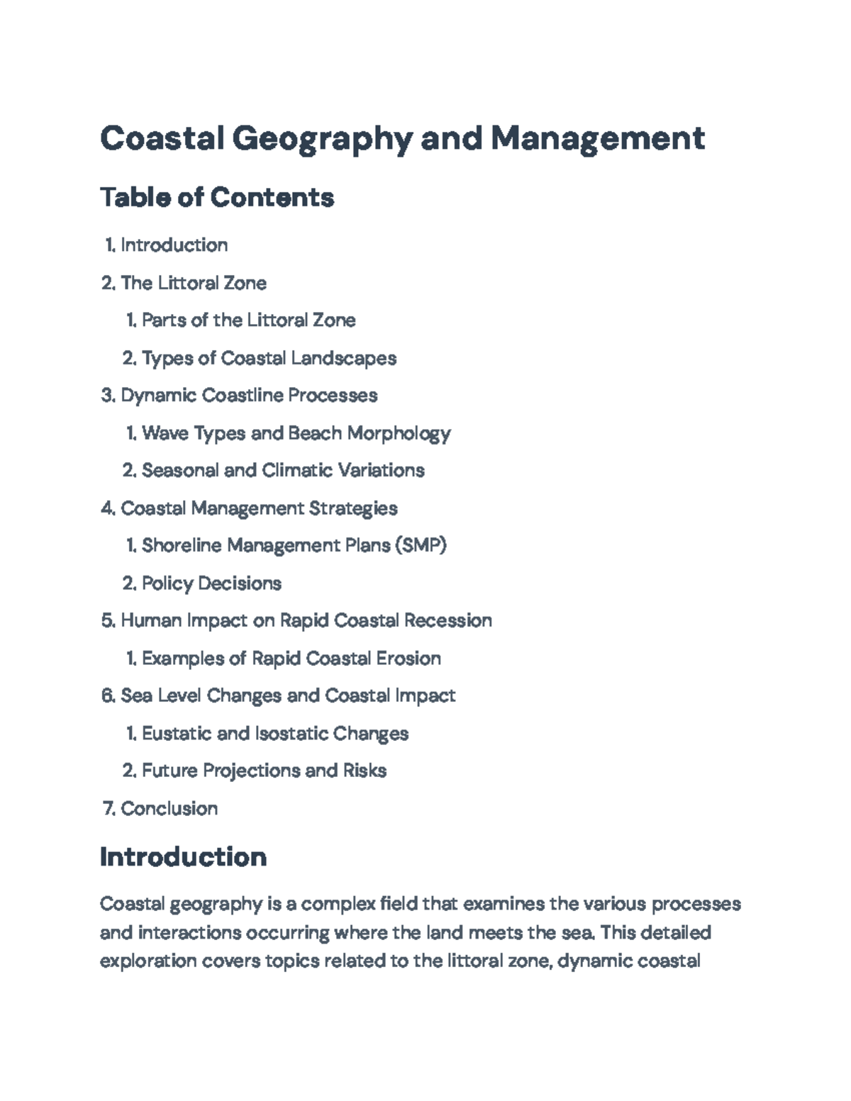 Coastal Geography & Mgmt: Processes, Impacts, & Strategies Overview ...