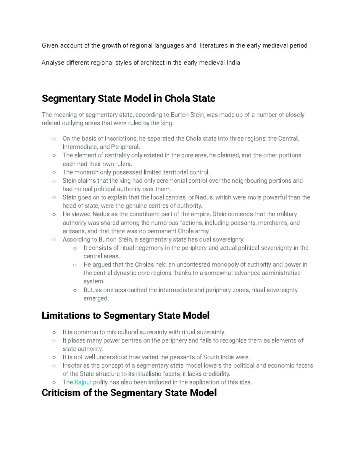 Segmentary State Model in Chola State: Analyzing Early Medieval India ...
