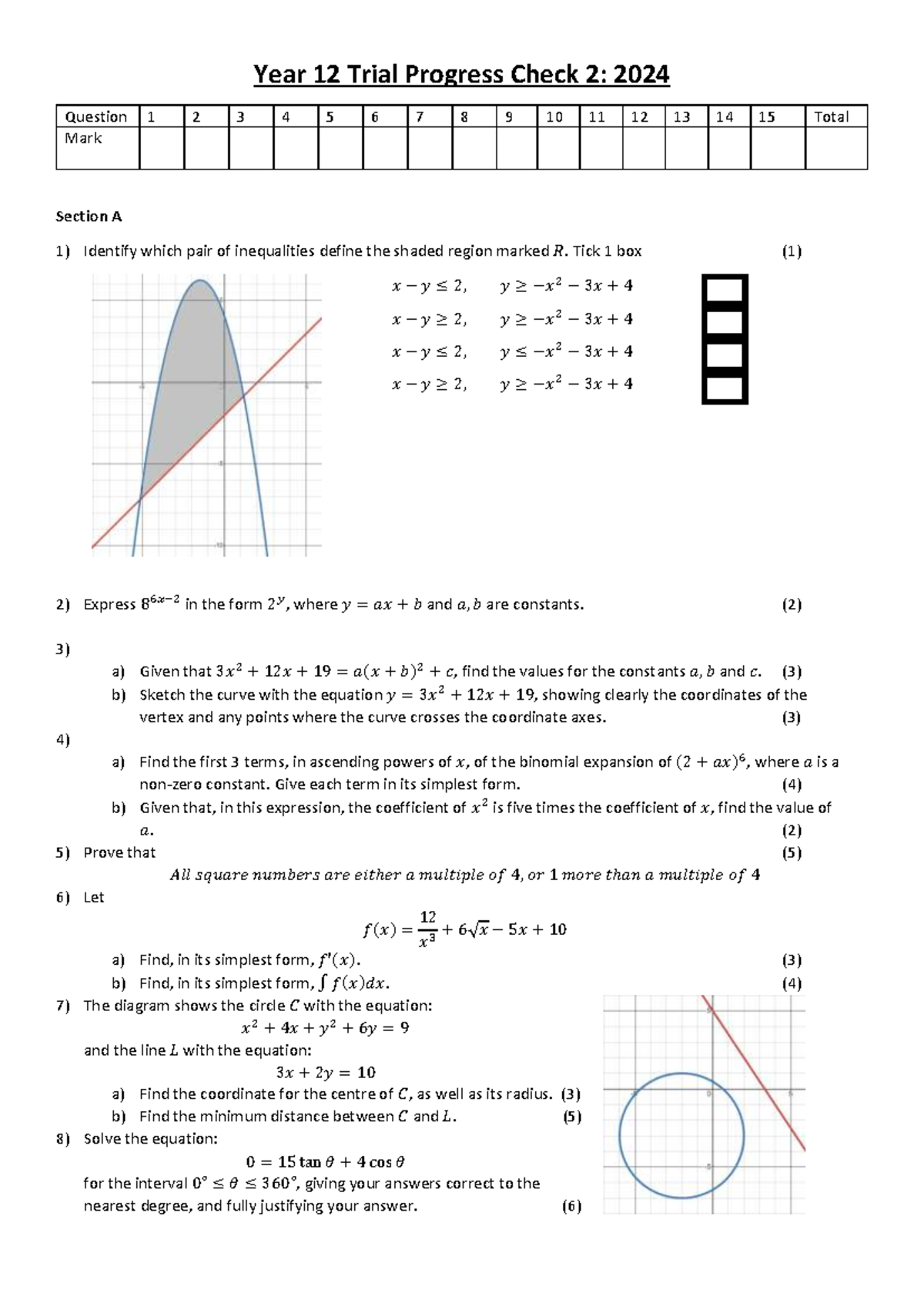 Year 12 Trial Progress Check 2: 2024 - Math Paper - Studocu