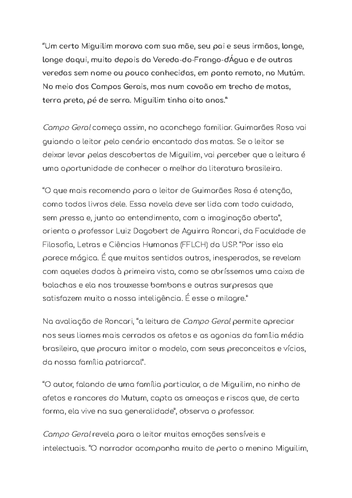 Campo Geral: Resumo e Questões de Interpretação de Texto - Studocu