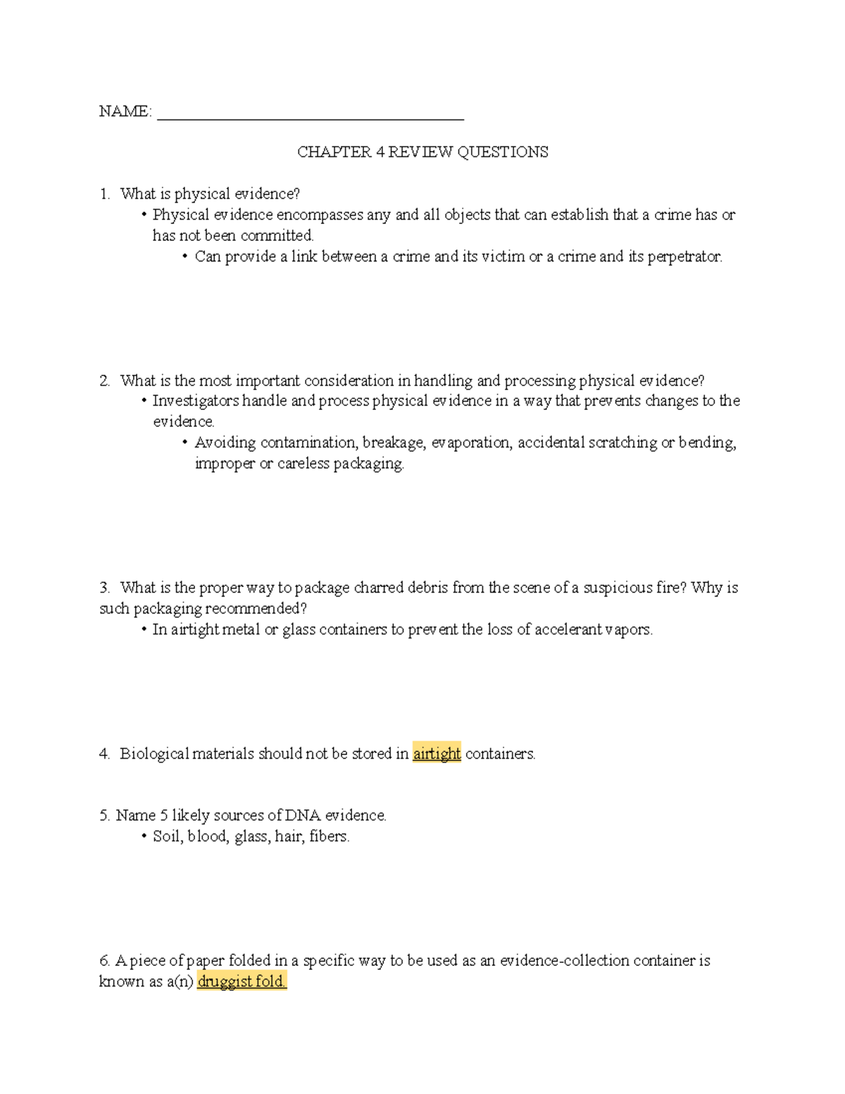 Forensic 4 - Prof. Trinh, chapter guide. - NAME ...