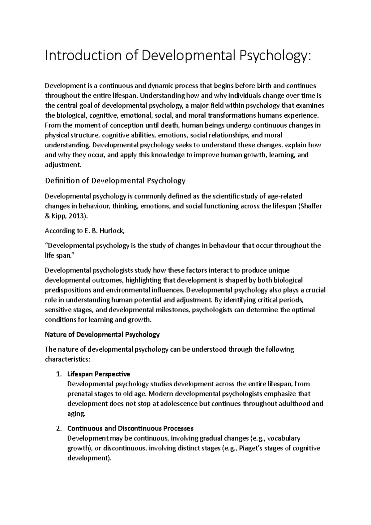 Introduction of Developmental Psychology - Introduction of ...