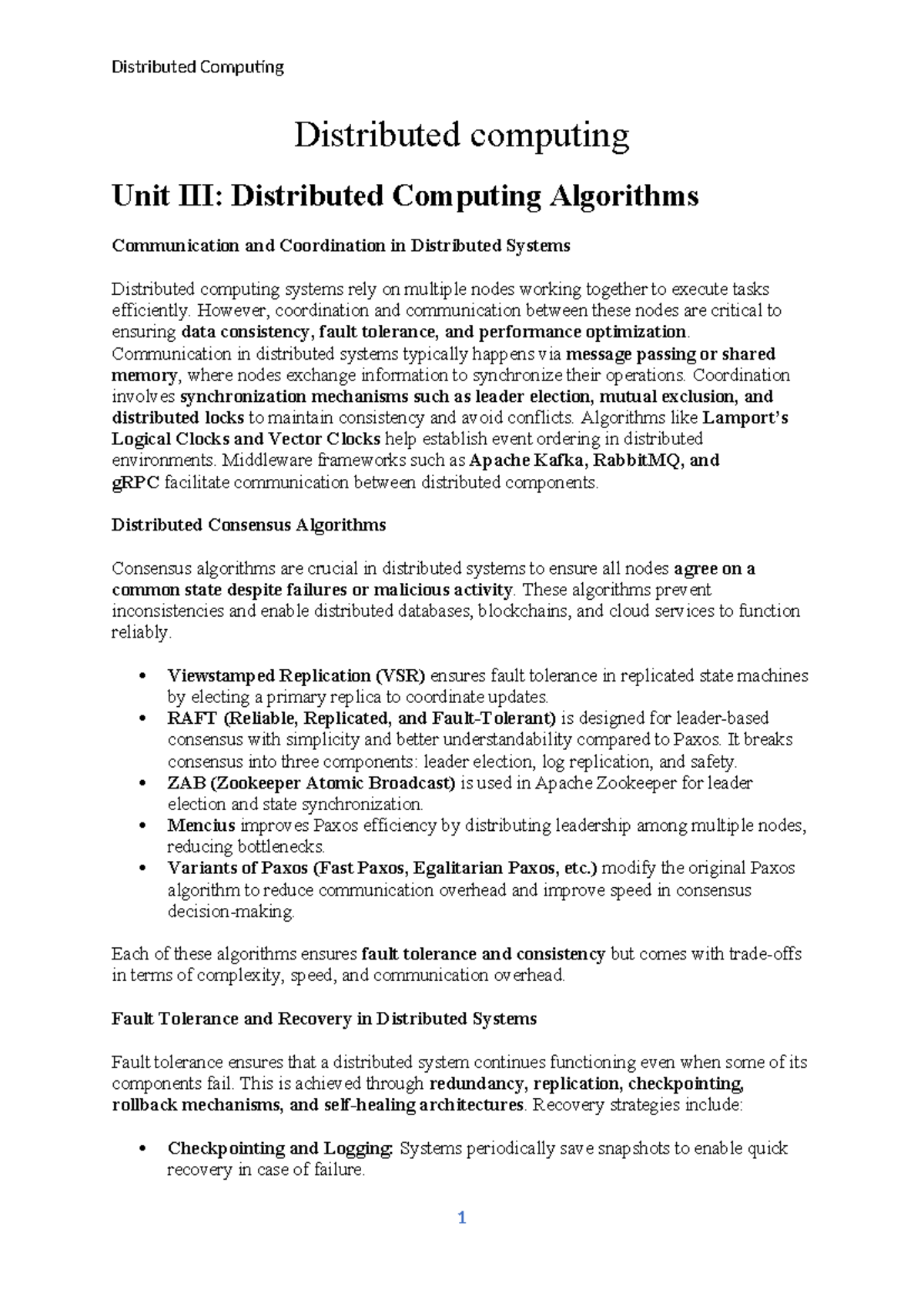 Distributed Computing Unit: Algorithms, Fault Tolerance, and Security ...