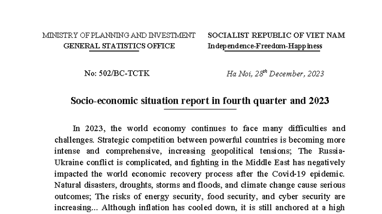 Q4 & 2023 Economic Situation Report - Vietnam (No: 01 Report 12 2023 ...