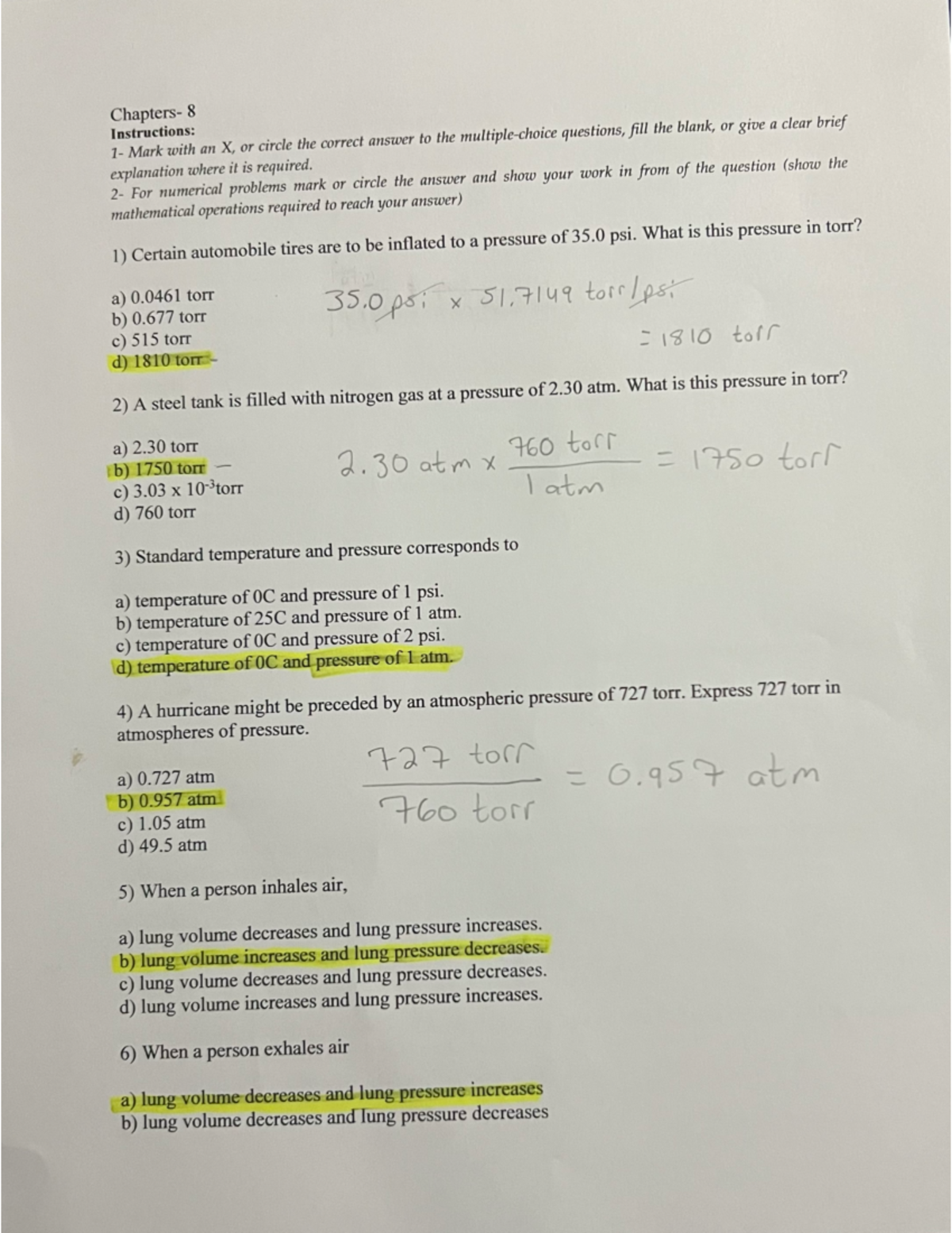 Hw8 - Homework Chapter 8 - 8 Instructions: Mark with an X, or circle ...