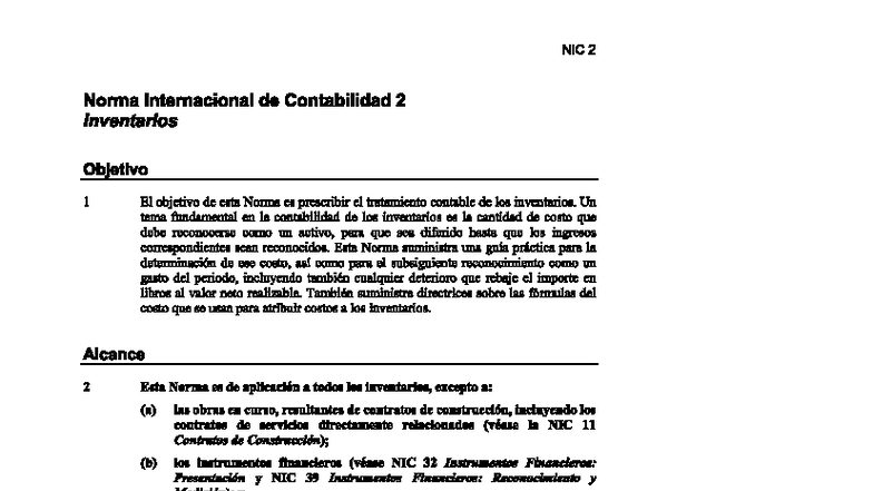 NIC 2 - Norma Internacional de Contabilidad 2 sobre Inventarios - Studocu