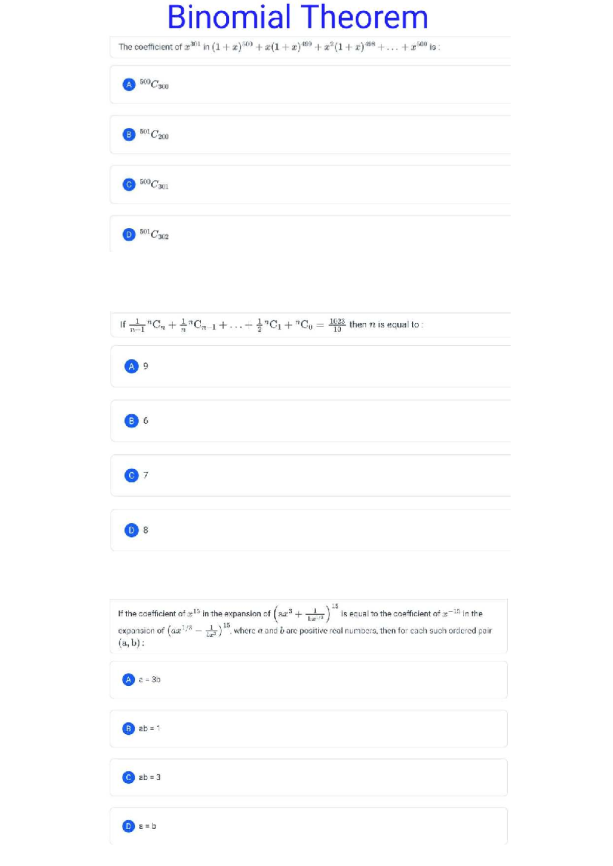 Binomial Theorem & Continuity: Exam Questions & Solutions (MATH101 ...