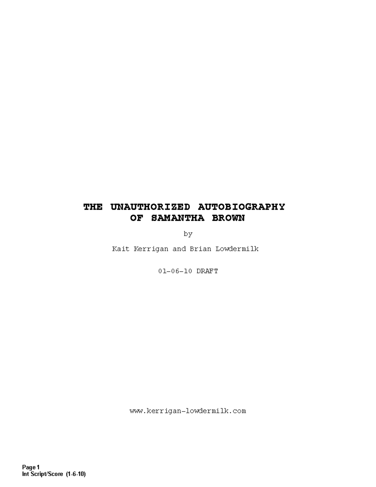 THE UNAUTHORIZED AUTOBIOGRAPHY OF SAMANTHA BROWN: SHEET MUSIC DRAFT ...