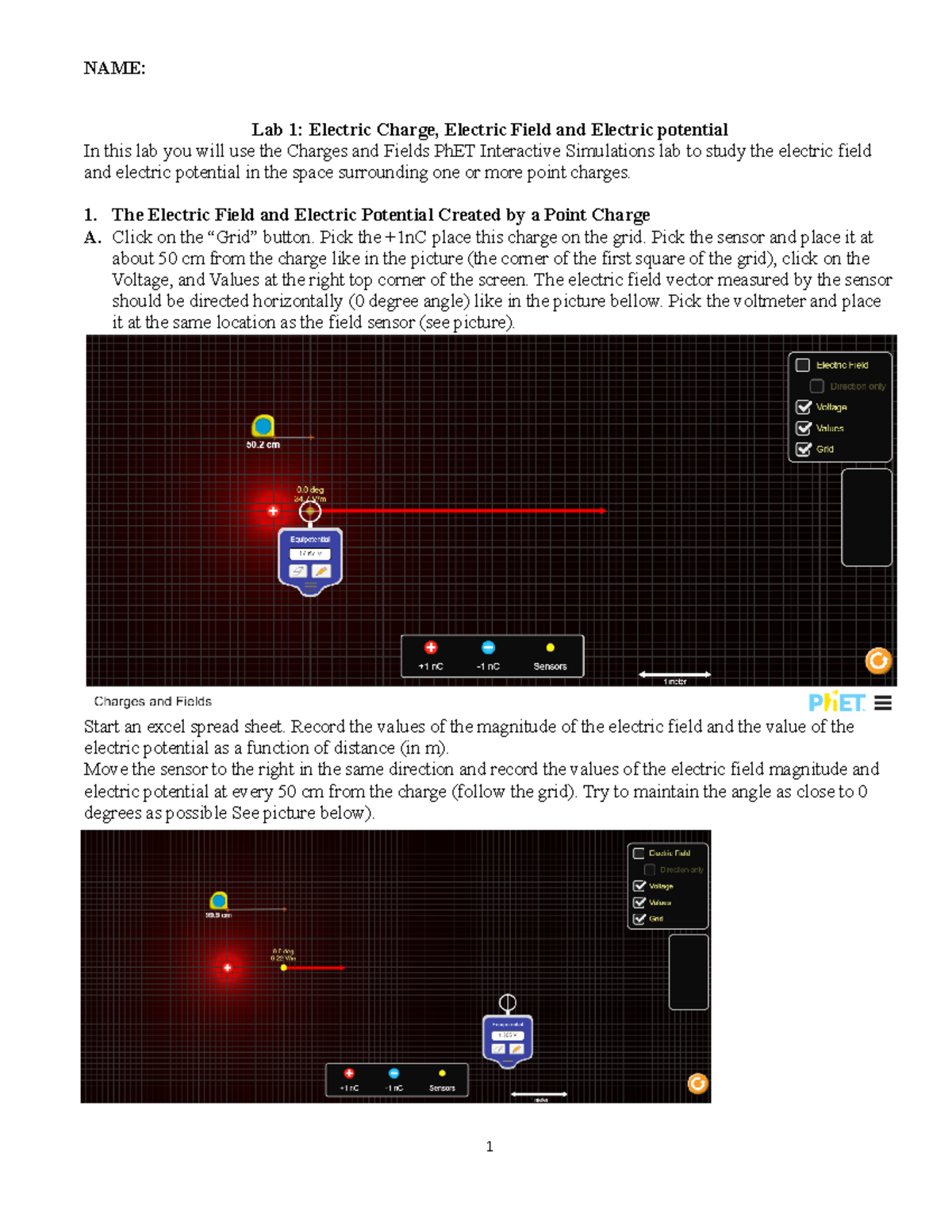 Lab 1 Worksheet - Electric Charge, Field & Potential Analysis - Studocu