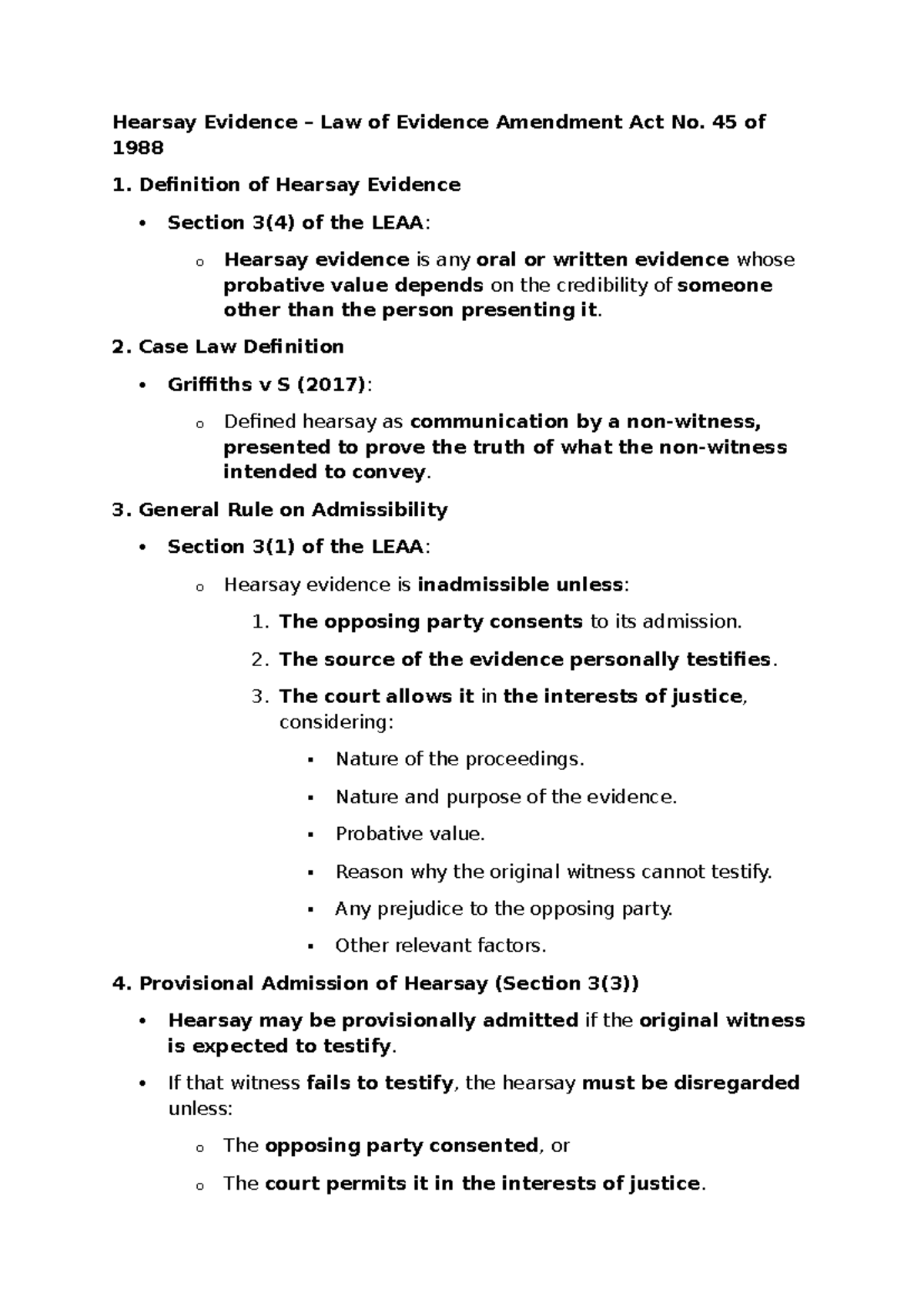 Hearsay Evidence: Insights from the Law of Evidence Amendment Act 45/ ...