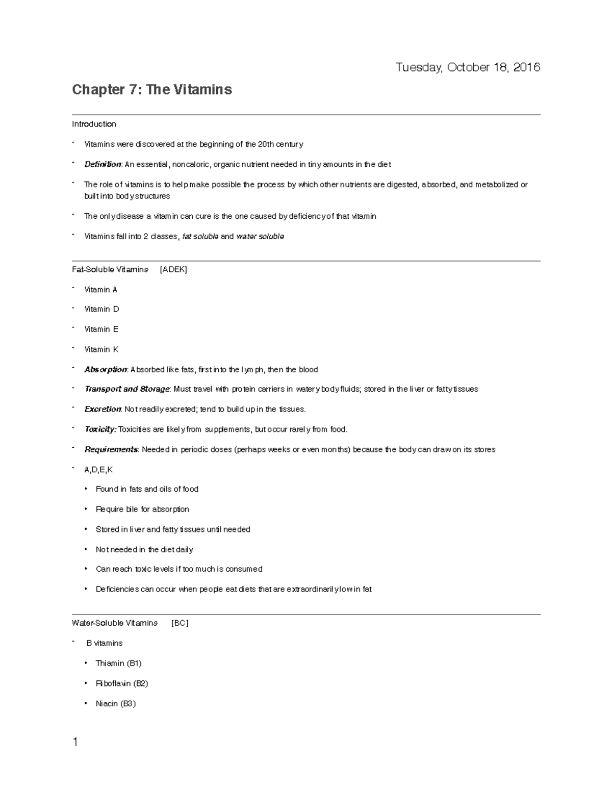Chapter 7 Vitamins - Tuesday, October 18, 2016 Chapter 7: The Vitamins ...