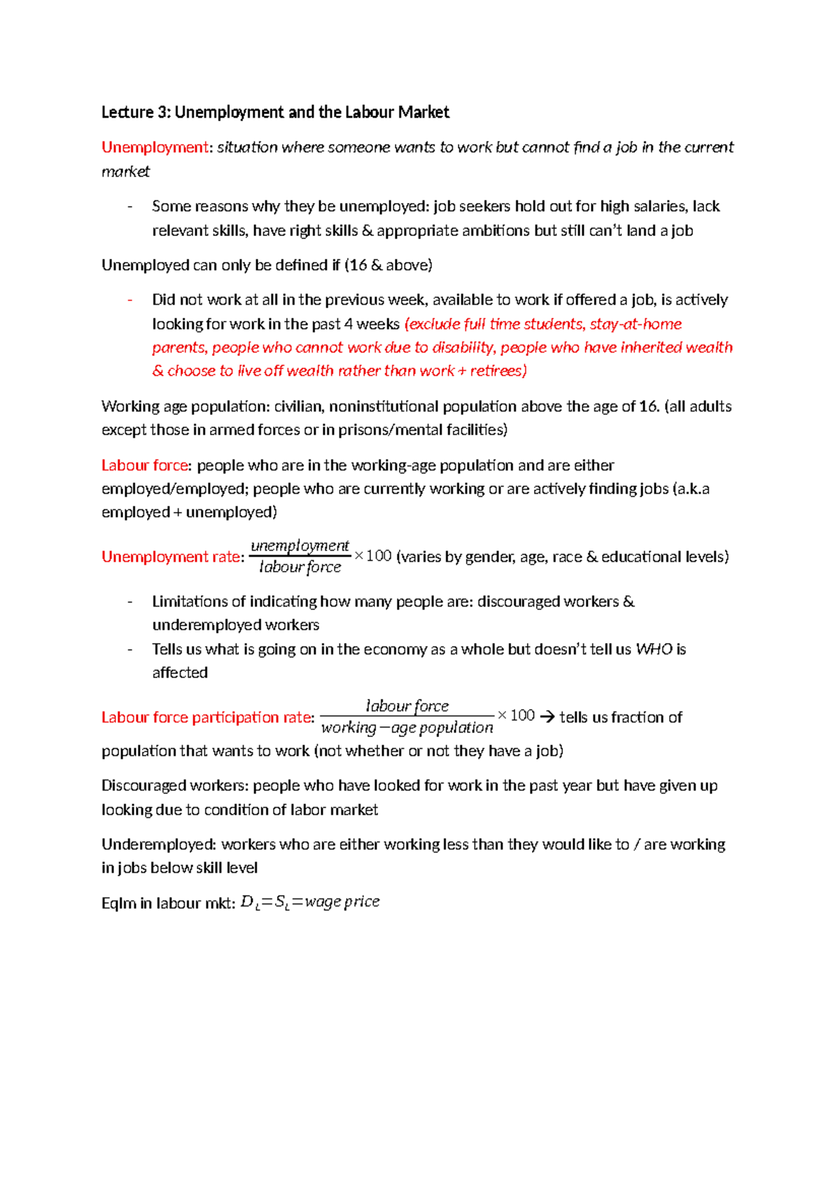 Lecture 3: Unemployment and the Labour Market Insights - Studocu