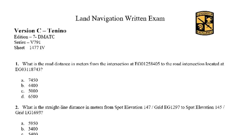 LAND NAV Written Exam Version C - Tenino DMATC Series V791 - Studocu