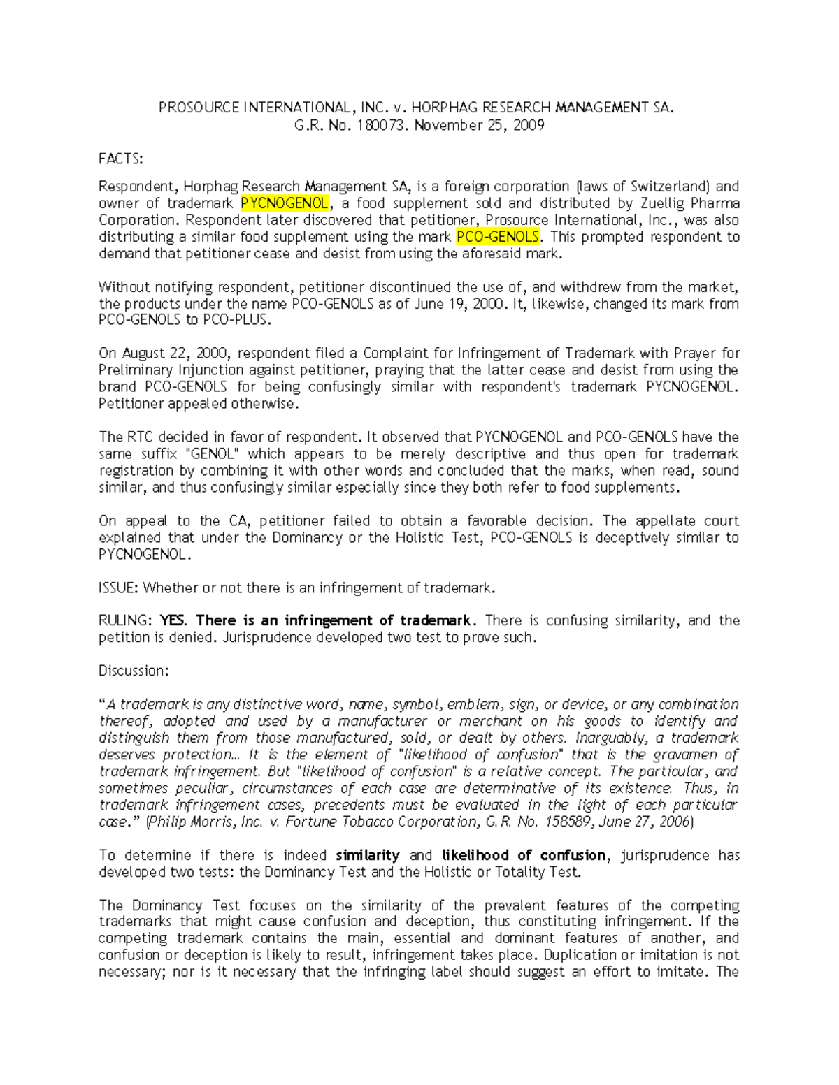 PROSOURCE INTERNATIONAL, INC. v. HORPHAG RESEARCH MANAGEMENT SA. G.R ...