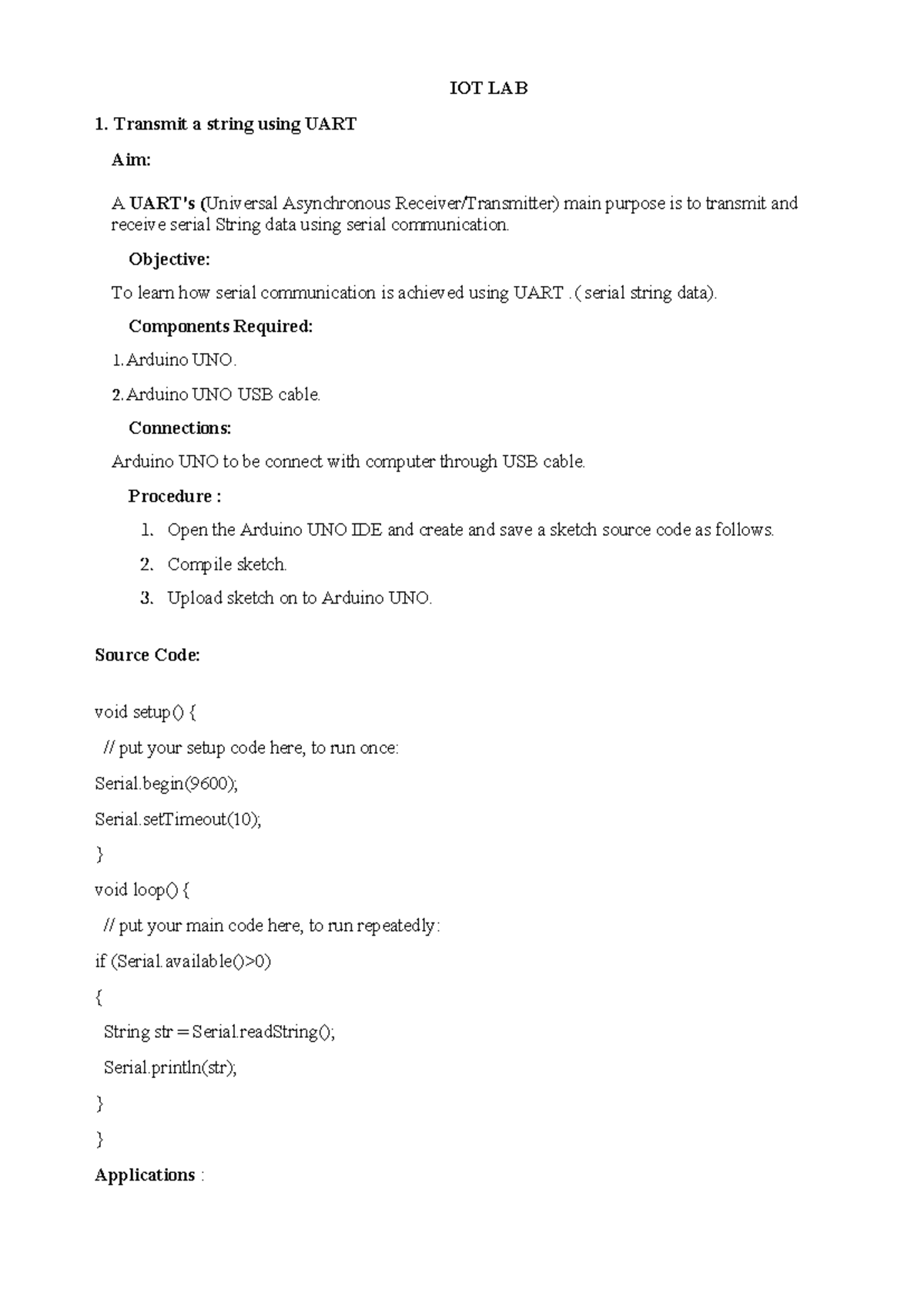 IOT Lab Experiments: UART Communication with Arduino UNO - Studocu