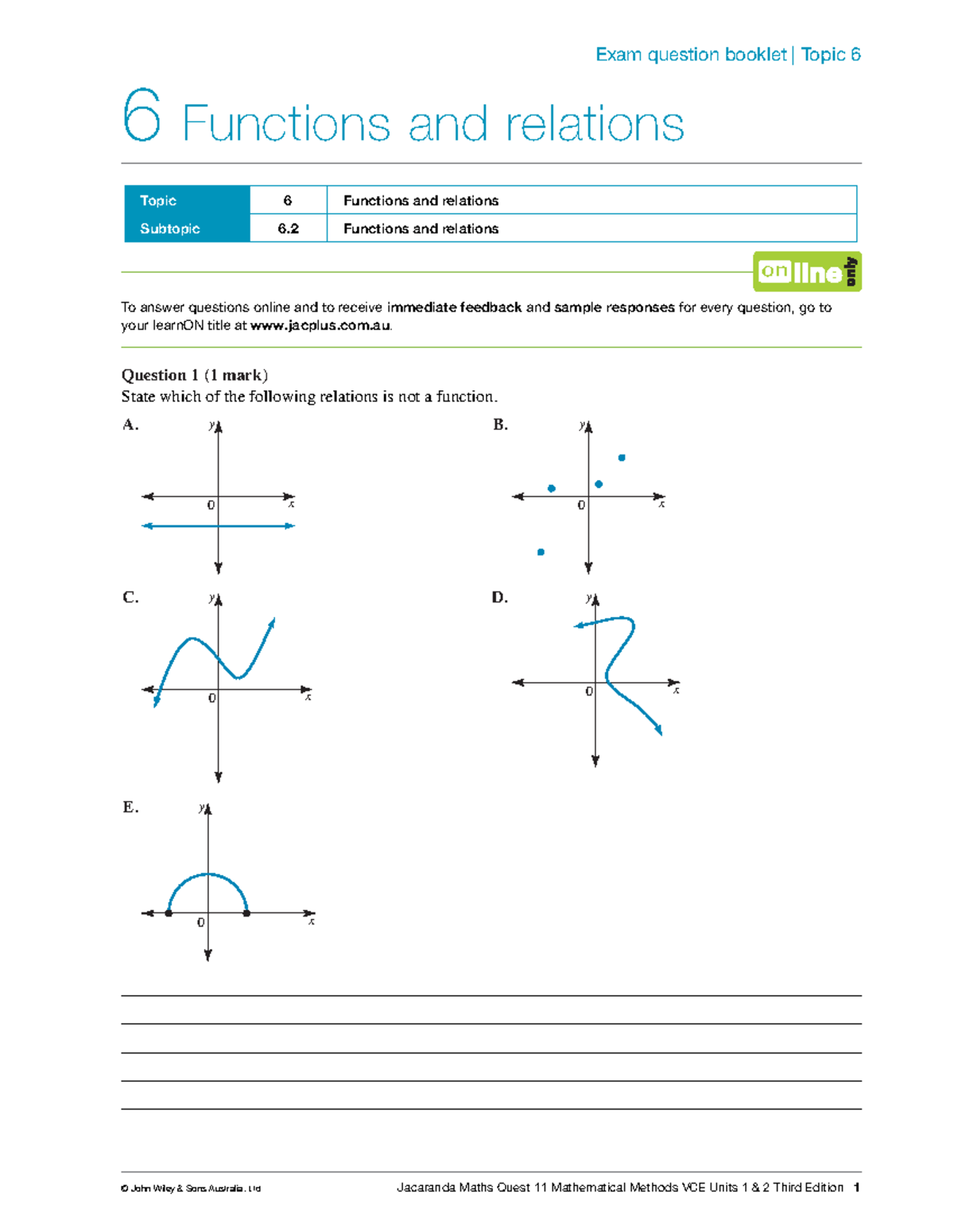 Exam Question Booklet: Functions and Relations (Ch 4, 5, 7) - Studocu