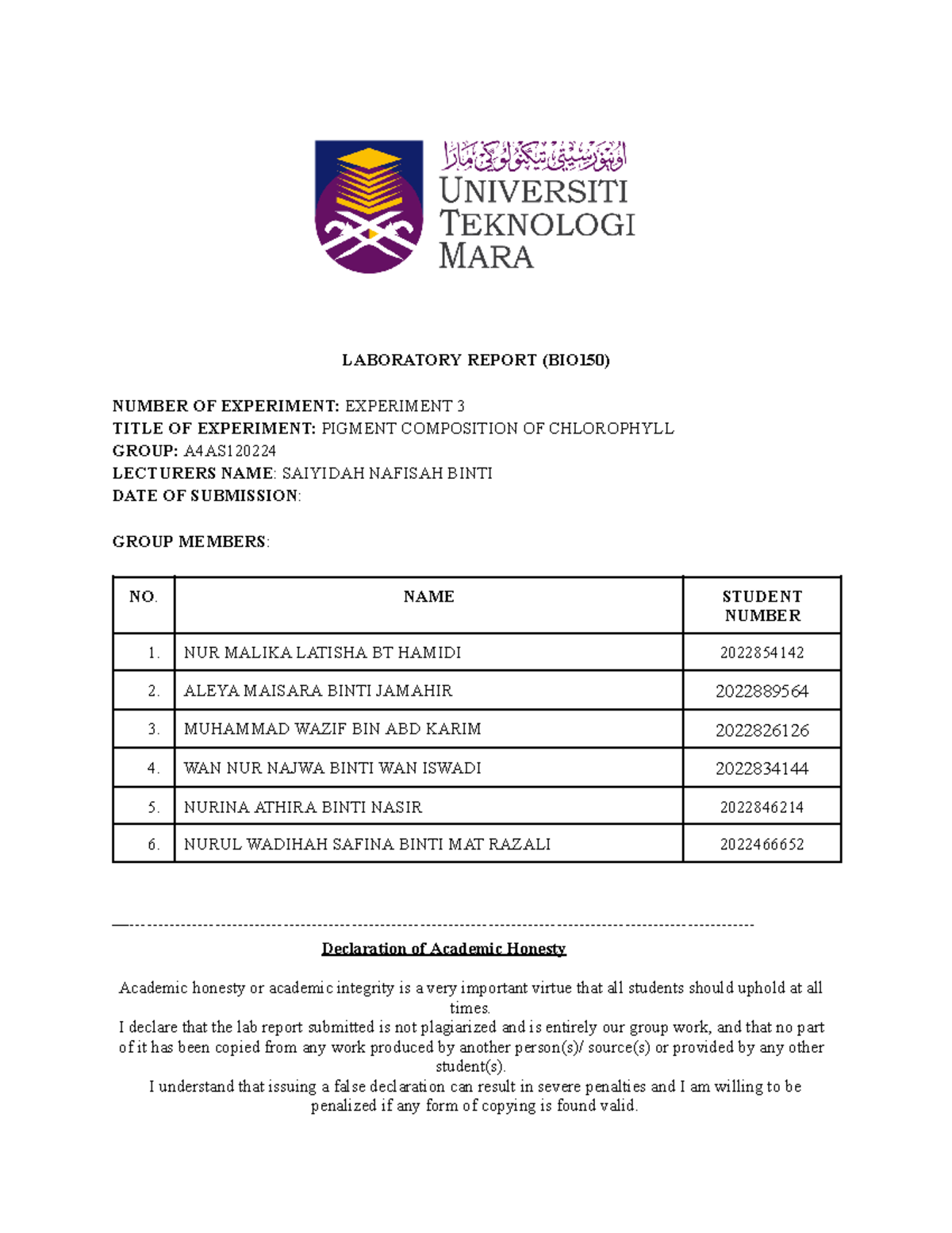 BIO150 Lab Report 3: Chlorophyll Pigment Composition Analysis - Studocu