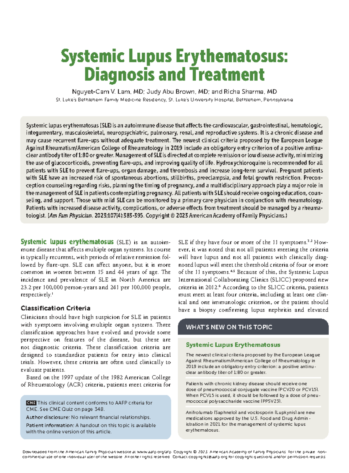 Systemic Lupus Erythematosus: Diagnosis & Management Overview (CME ...