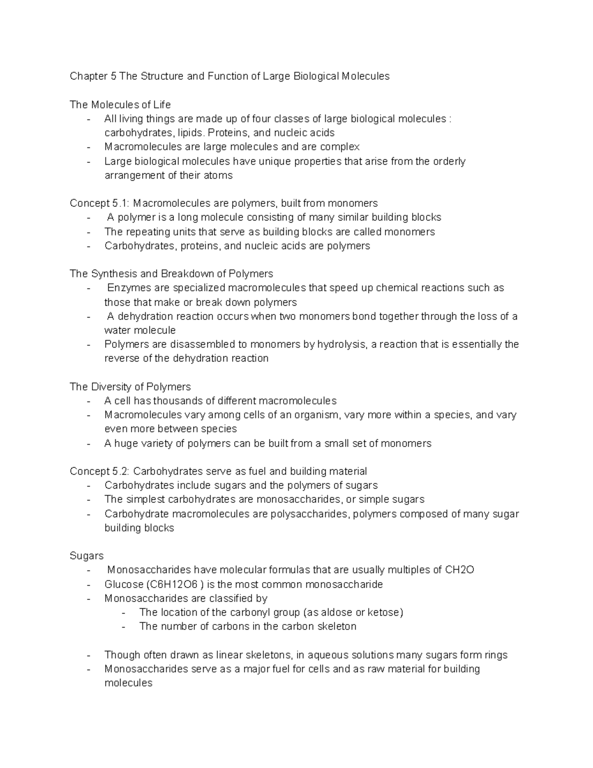 AP Biology Notes: Chapter 5 - Structure & Function of Biological ...